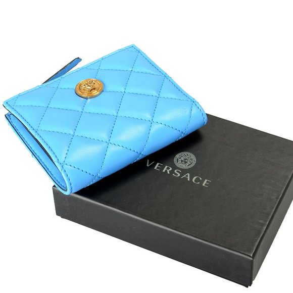 Versace | Bags | Versace Womens Blue 0 Leather Quilted Card Case ...
